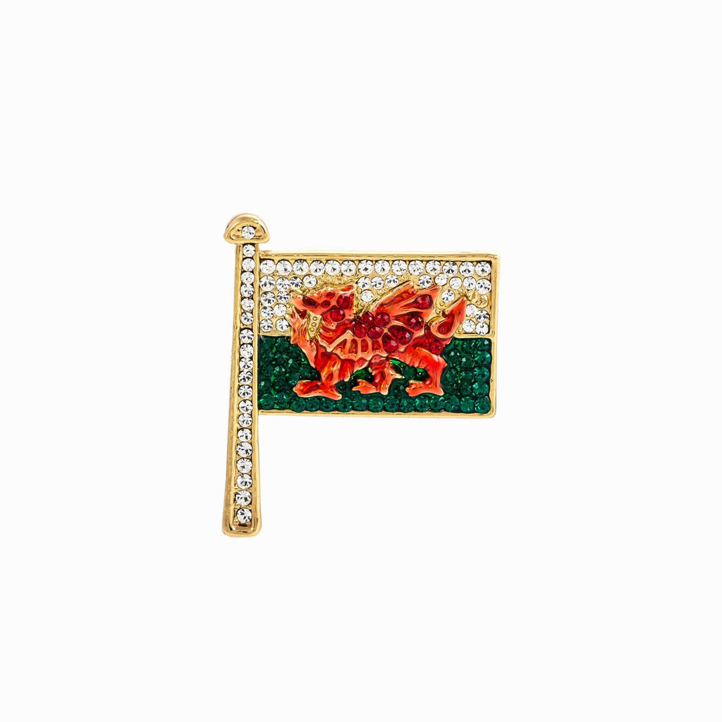 Small Crystal Welsh Flag Brooch | Crystal Brooch | Butler & Wilson