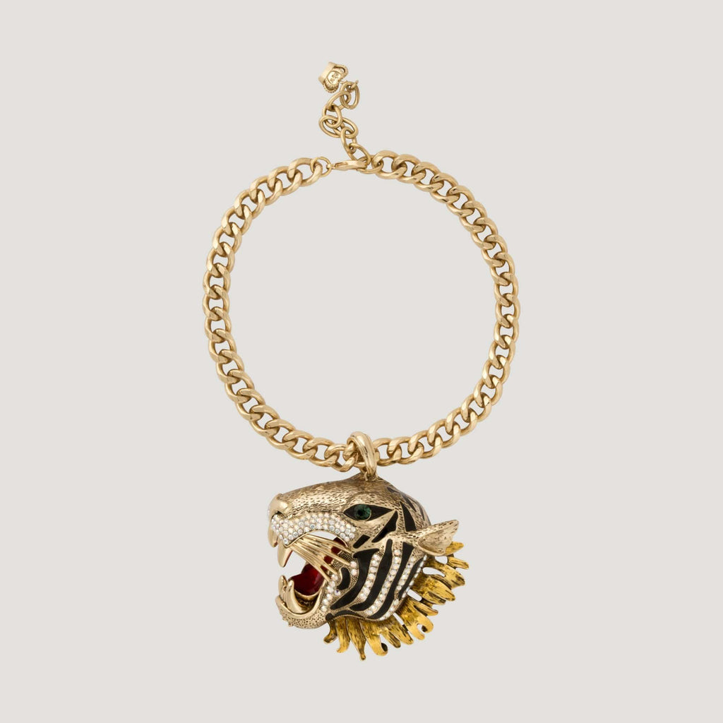 Big Crystal Tiger Head Chain Necklace | Butler & Wilson