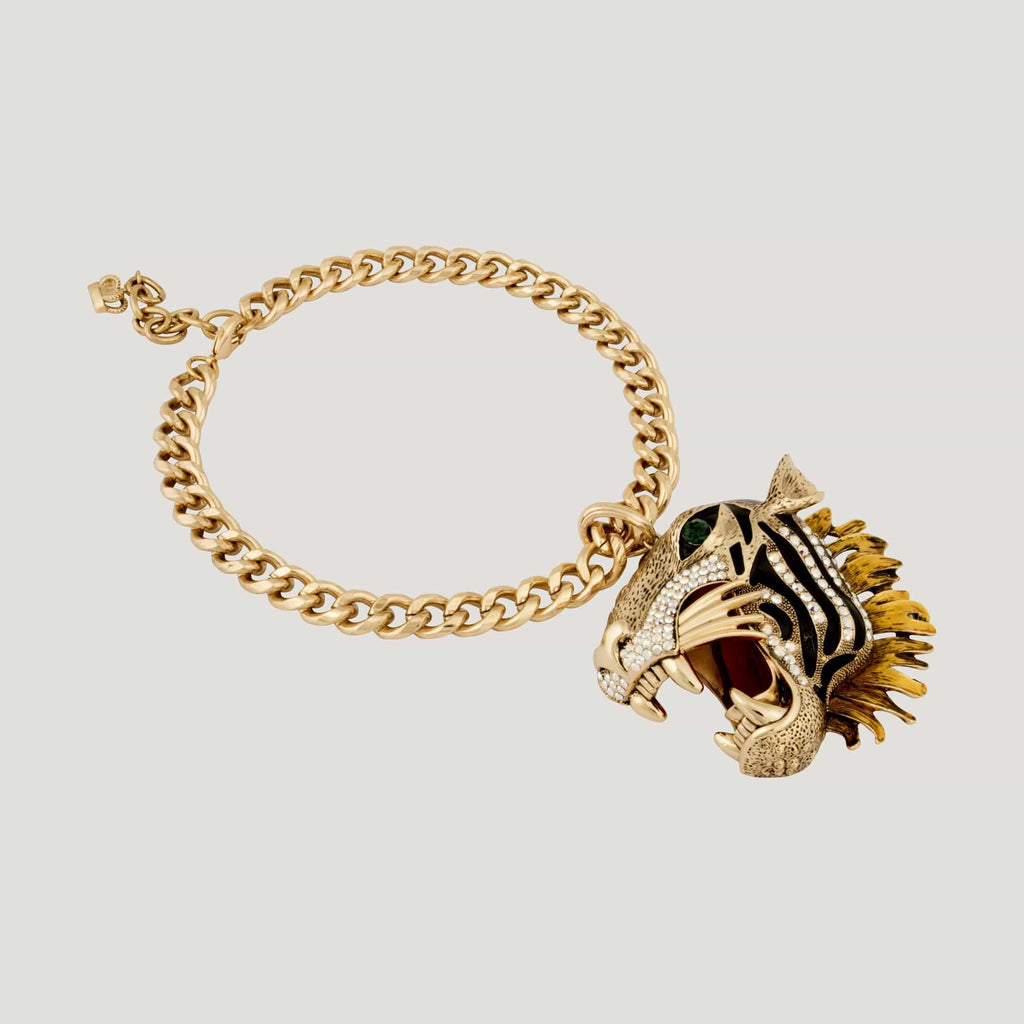 Big Crystal Tiger Head Chain Necklace | Butler & Wilson